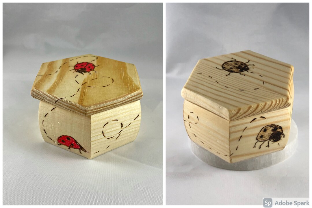 Ladybug Hexagon Wood Trinket Box | Wood Burn Art | Pyrography | Lady ...