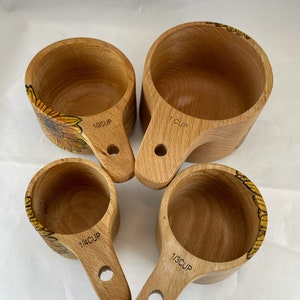 Sunflowers Wood Burned Measuring Cup Set Pyrography/wood Burned Art ...