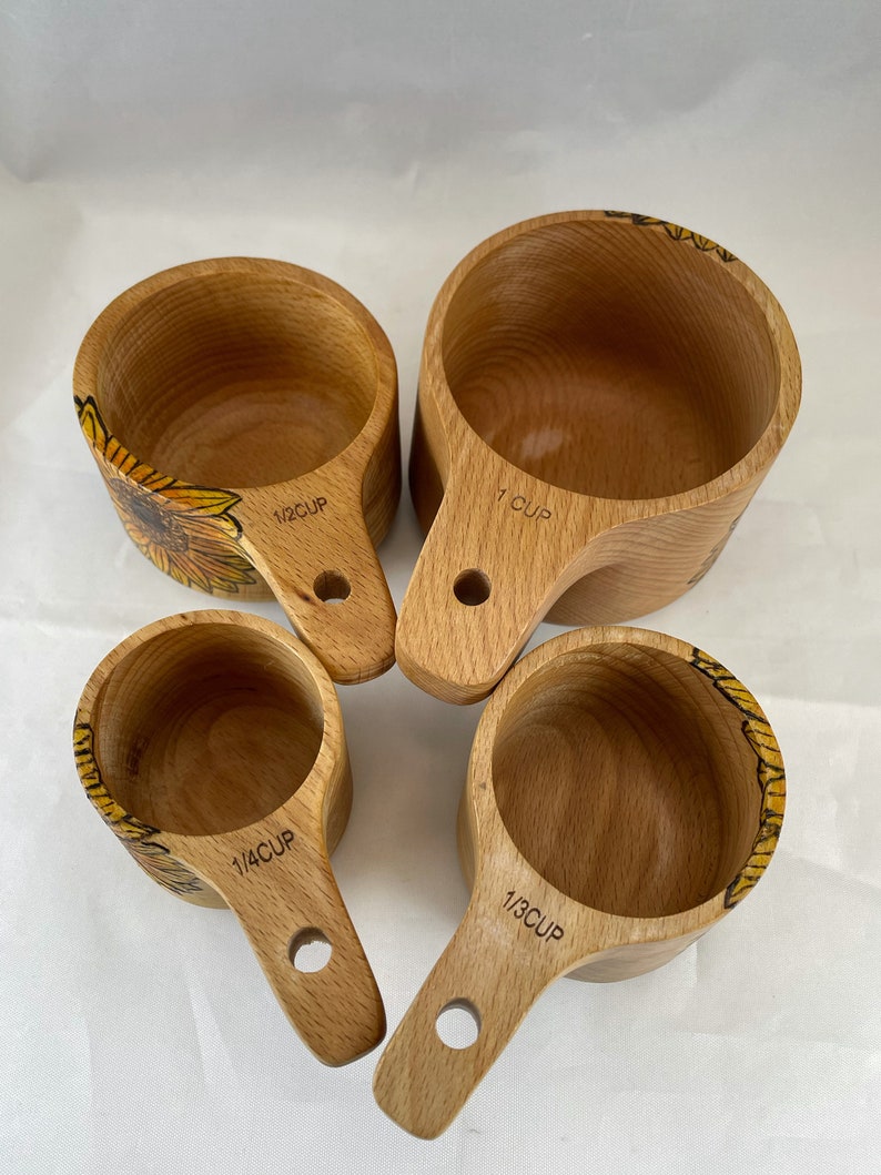 Sunflowers Wood Burned Measuring Cup Set Pyrography/wood - Etsy