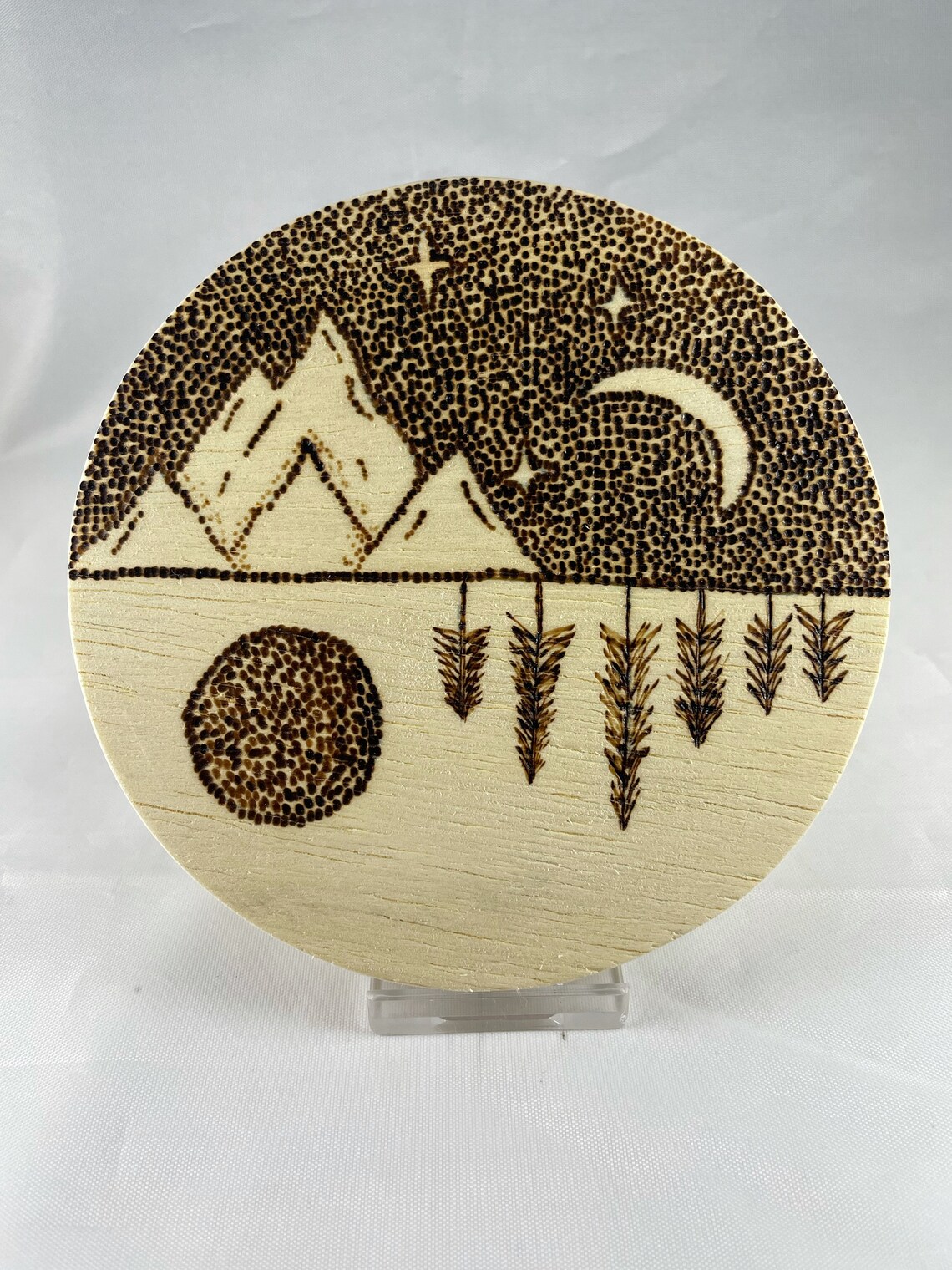 Mountains/forest Sun/moon Yin Yang Wood Trivet Pyrography - Etsy