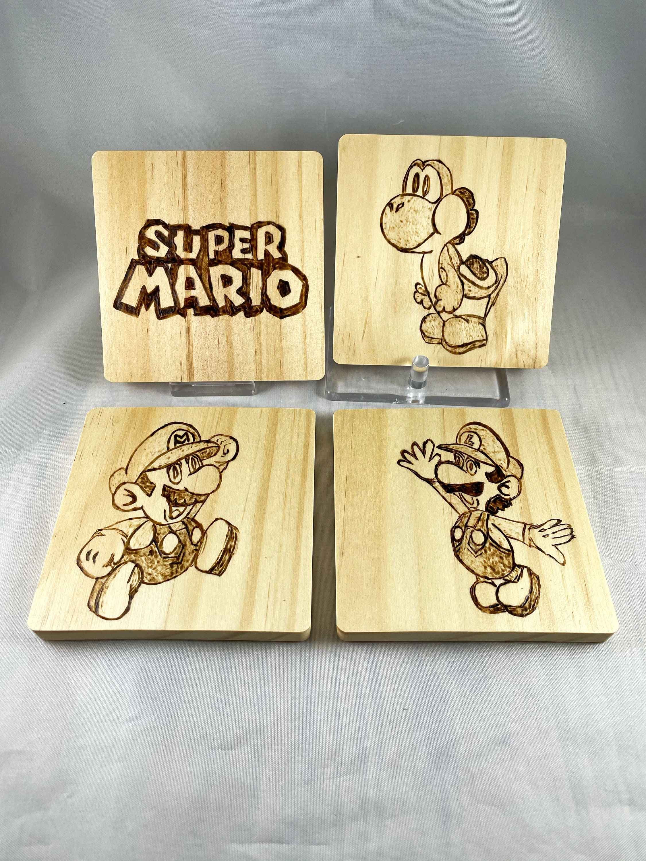 Super Mario Brothers Wood Burn Coaster Set of 4 Pyrography | Etsy
