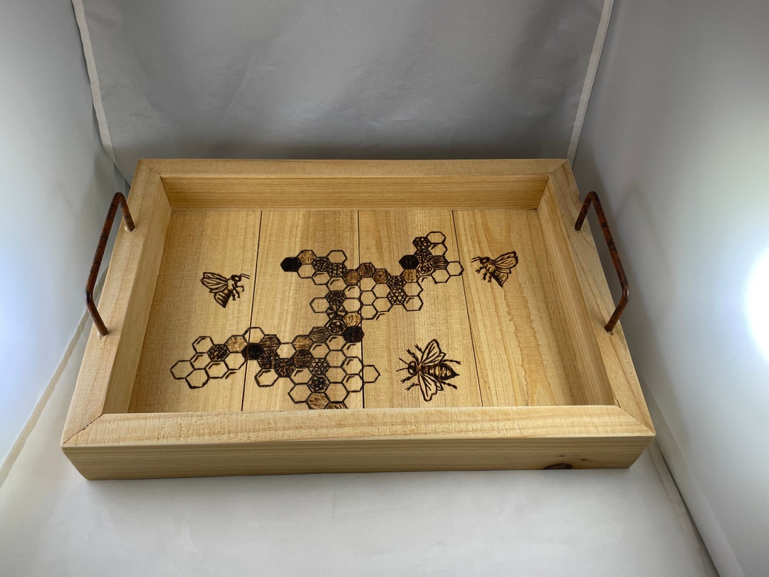 Honeybee Honeycomb Hexagons Wood Burned Tray W Handles Pyrography/wood ...