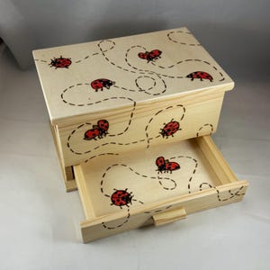 Ladybugs Flying Wood Burned Jewelry Box, Pyrography Wood Burning Art ...