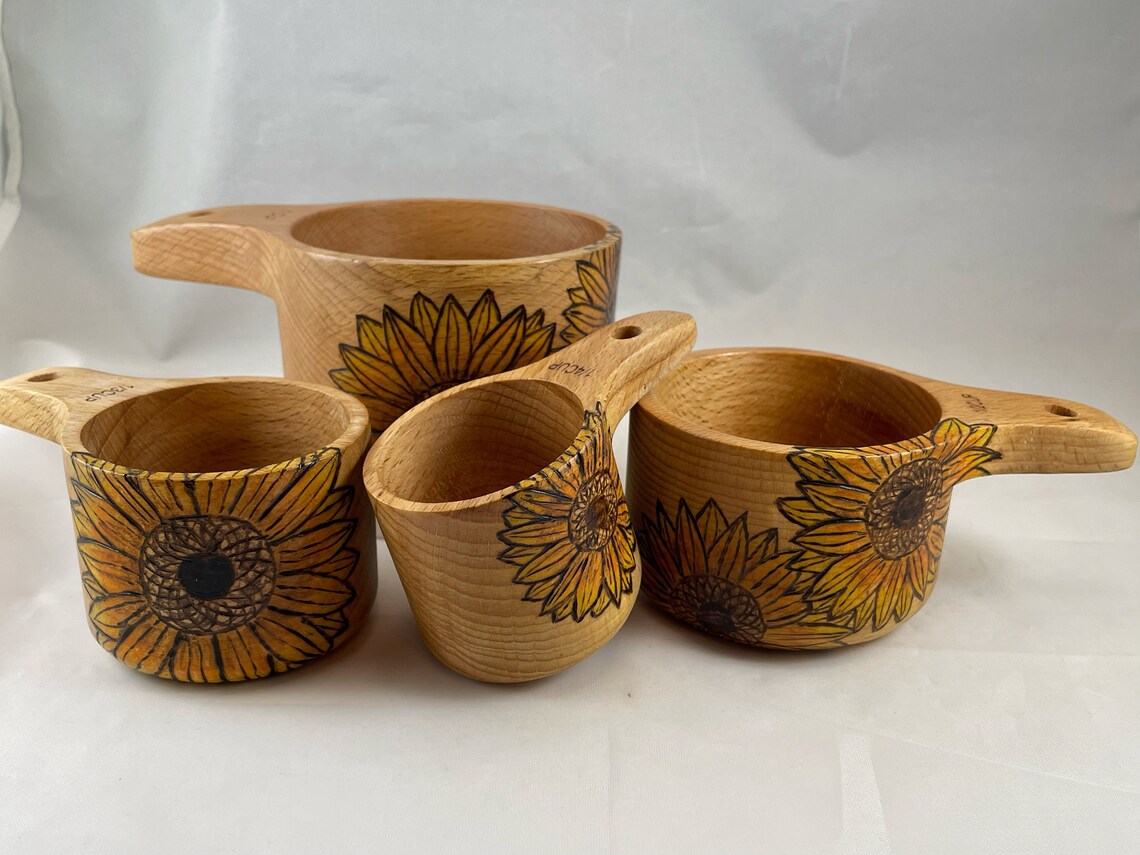 Sunflowers Wood Burned Measuring Cup Set Pyrography/wood - Etsy