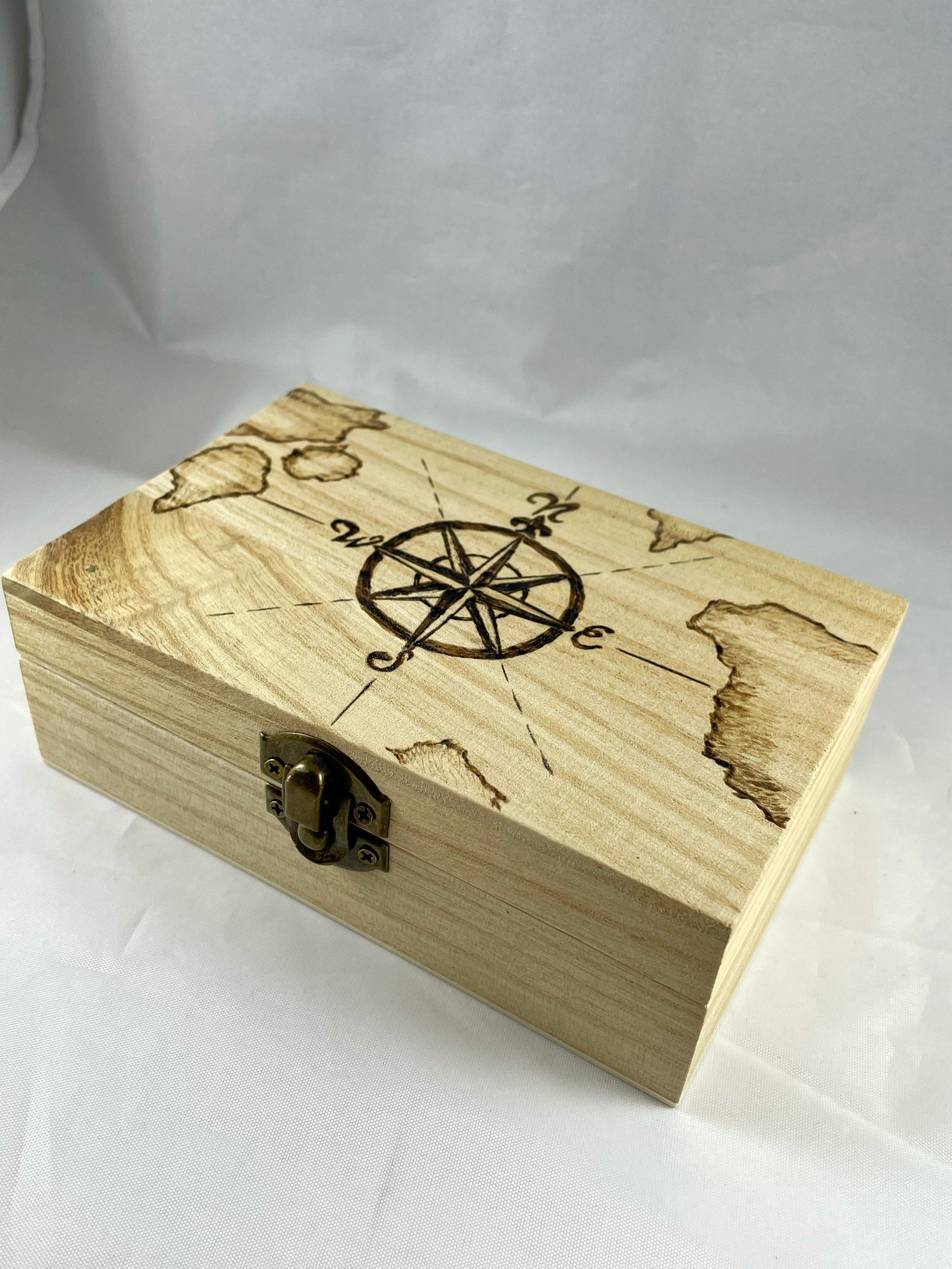Compass & Map Wood Burn Trinket Box Wood Burn Art/Pyrography | Etsy