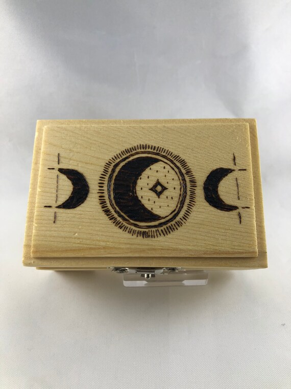Moon Phase Triple Moon Trinket Box Wood Burn Art/pyrography - Etsy
