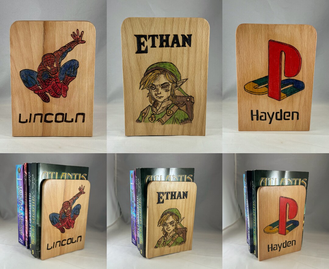Custom Wood Burned Bookend, Personalized Name and Design - Etsy