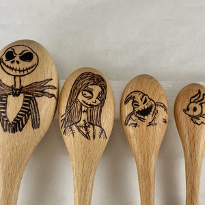 Nightmare Before Christmas Wood Burned Measuring Spoon Set, Pyrography ...