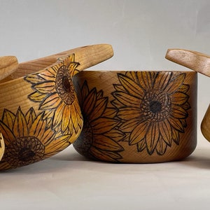Sunflowers Wood Burned Measuring Cups, Pyrography Wood Burning Art ...