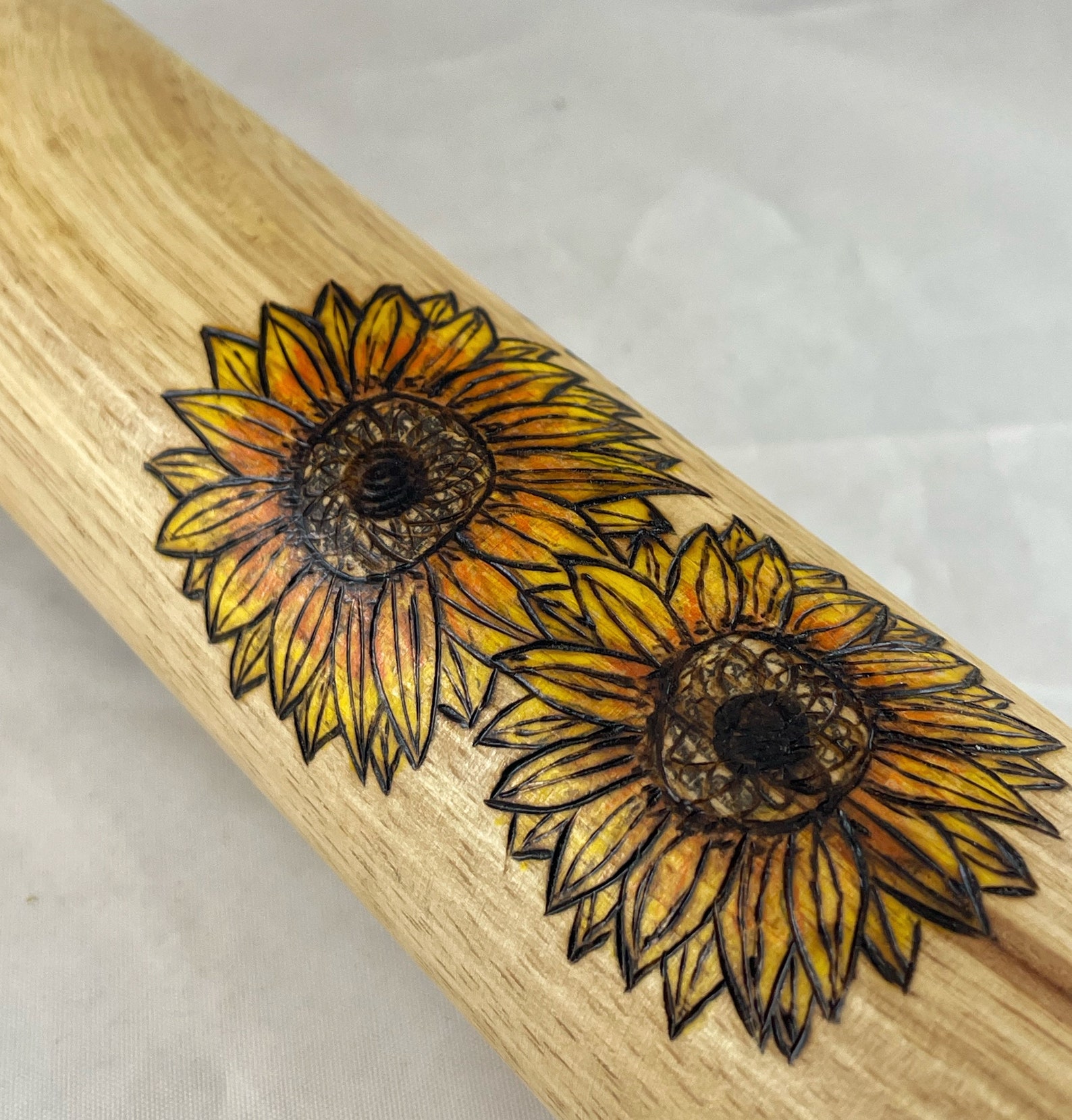 Sunflowers Wood Burned Rolling Pin, Pyrography Wood Burning Art, Unique ...