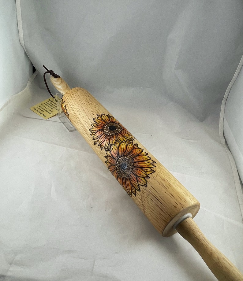 Sunflowers Wood Burned Rolling Pin, Pyrography Wood Burning Art, Unique ...
