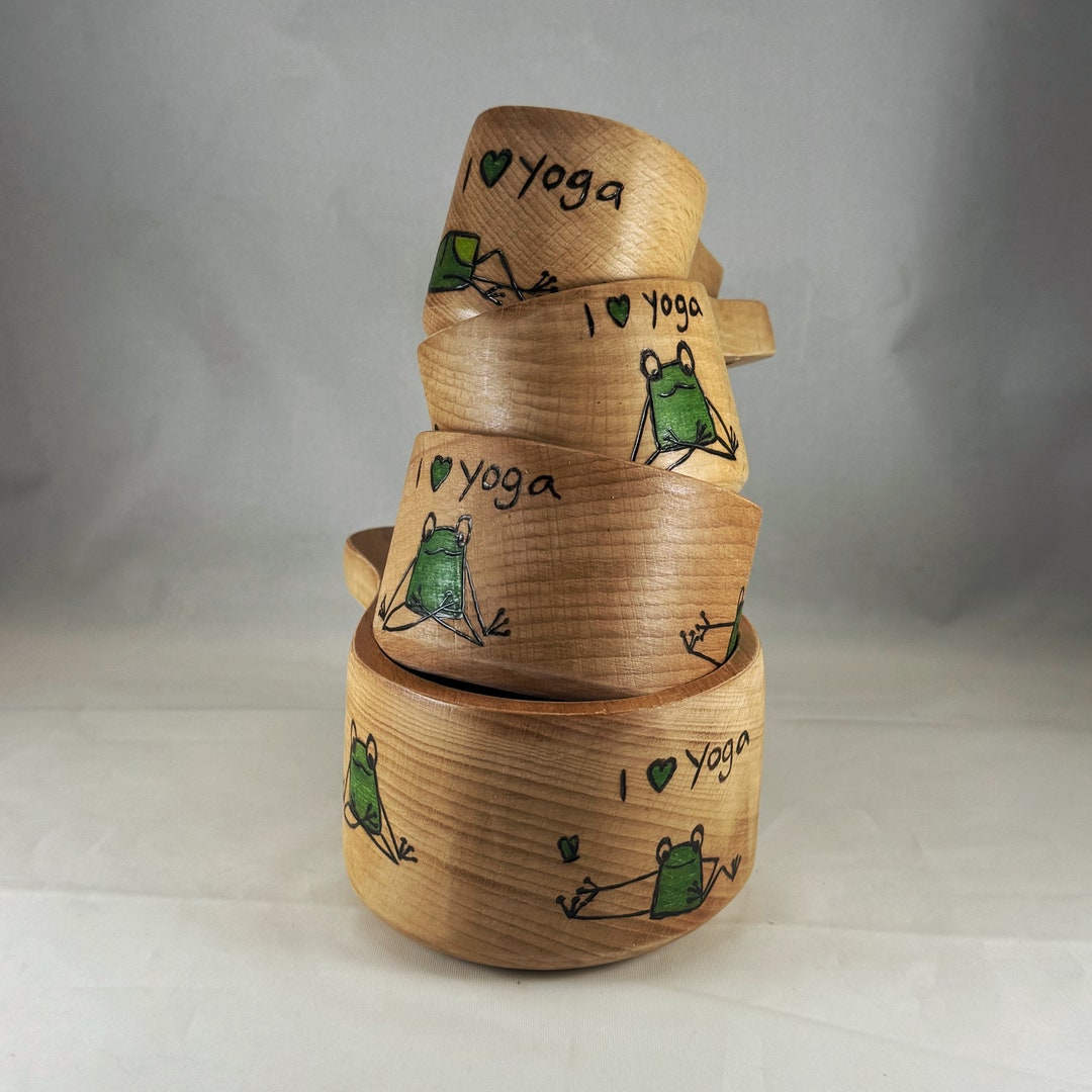 I Love Yoga Frogs Wood Burned Measuring Cups, Pyrography Wood Burning ...