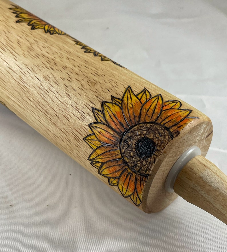 Sunflowers Wood Burned Rolling Pin, Pyrography Wood Burning Art, Unique Kitchen Gift Gadget Tool ...