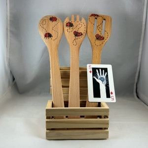Ladybugs Wood Burned Beech Utensil Set, Pyrography Wood Burning Art ...