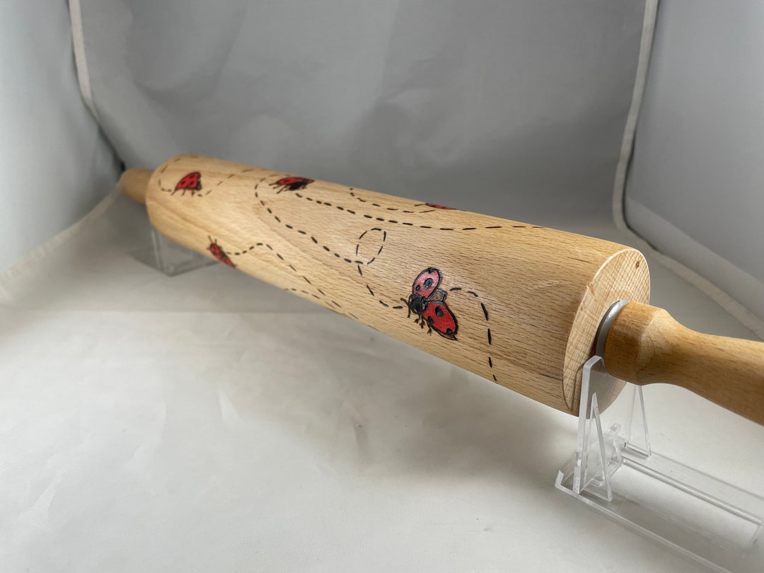 Ladybugs Flying Wood Burned Rolling Pin, Pyrography Wood Burning Art ...