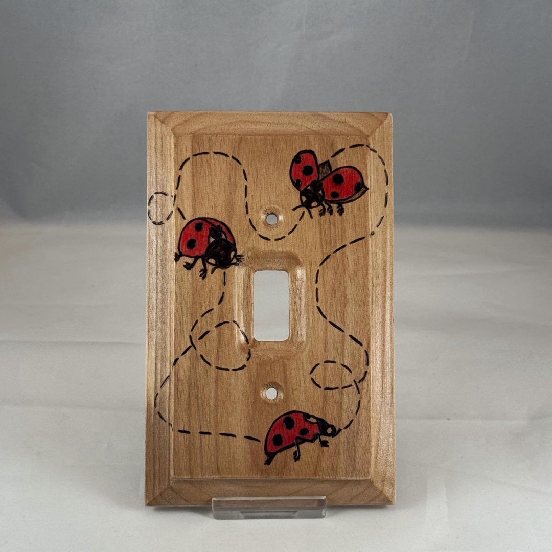Ladybugs Flying Light Switch Plate Cover, Wood Burning Art Pyrography ...