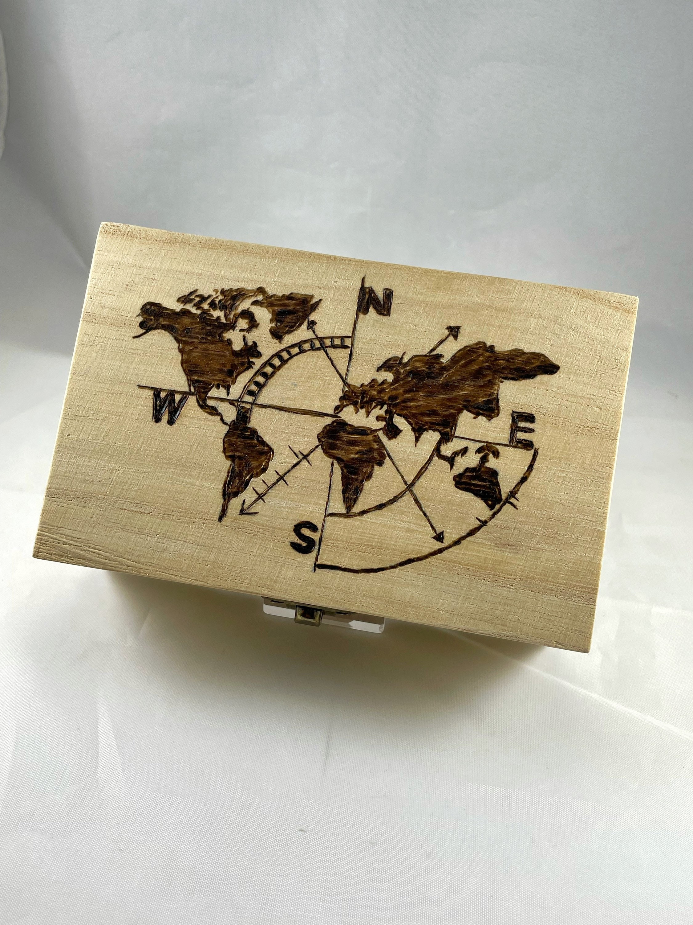 Compass & Map Wood Burn Trinket Box Wood Burn Art/pyrography - Etsy