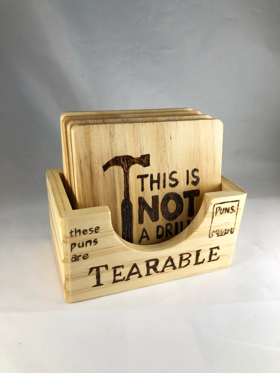 Dad Jokes Coaster Set of 4 With Caddy | Wood Burn Art | Pyrography ...