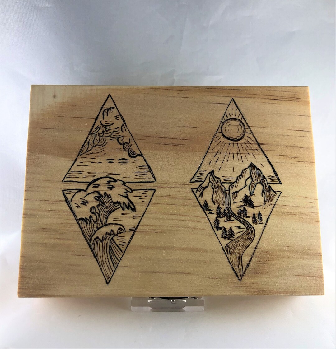 Four Elements Geometric Wood Burn Trinket Box | Wood Burn Art ...
