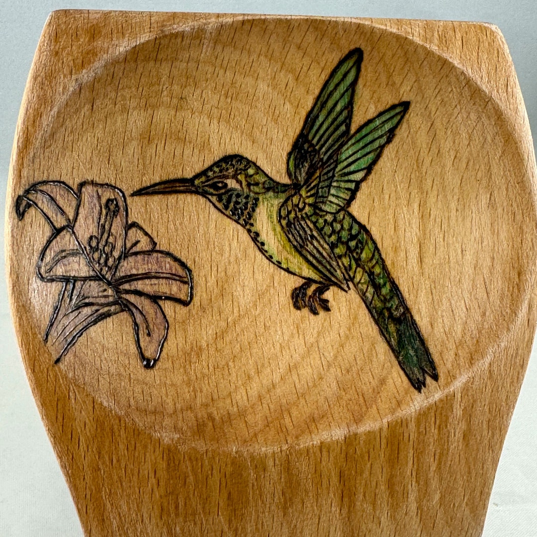 Hummingbird & Flower Wood Burned Spoon Rest, Pyrography Wood Burning ...