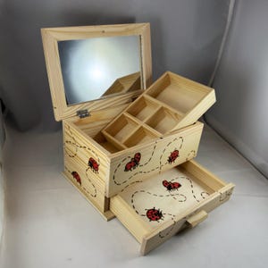 Ladybugs Flying Wood Burned Jewelry Box, Pyrography Wood Burning Art ...