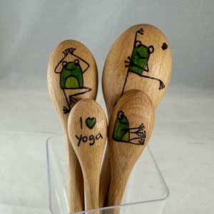 I Love Yoga Frog Wood Burned Measuring Spoon Set, Pyrography Wood ...