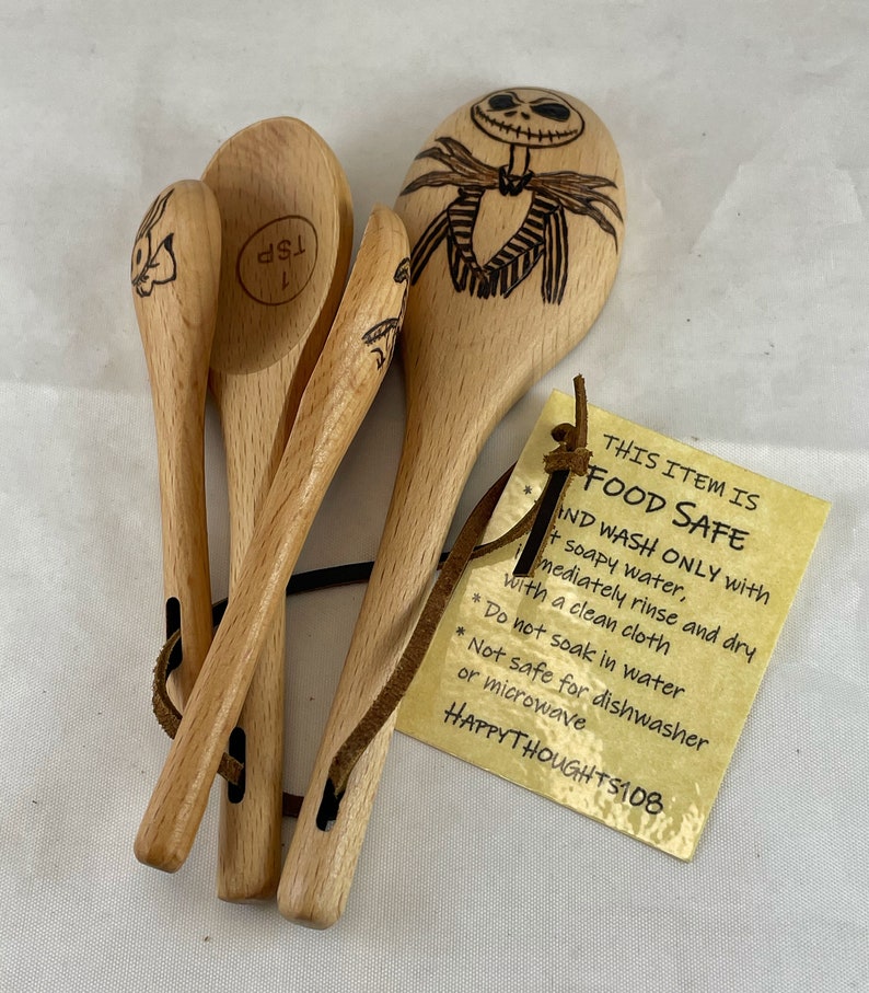 Nightmare Before Christmas Wood Burned Measuring Spoon Set, Pyrography ...