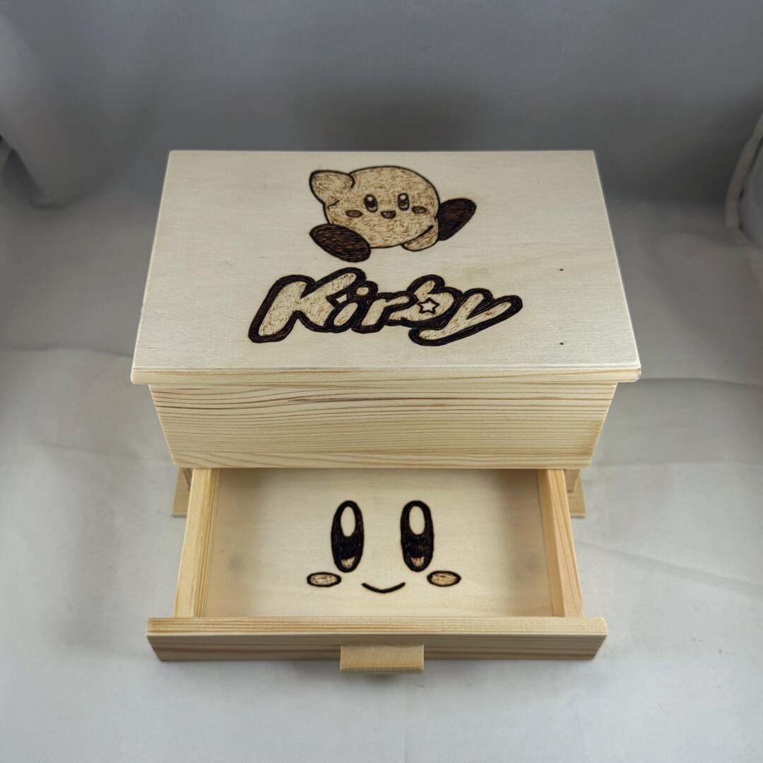 Kirby Wood Burned Jewelry Box, Pyrography Trinket Storage, Mirror ...