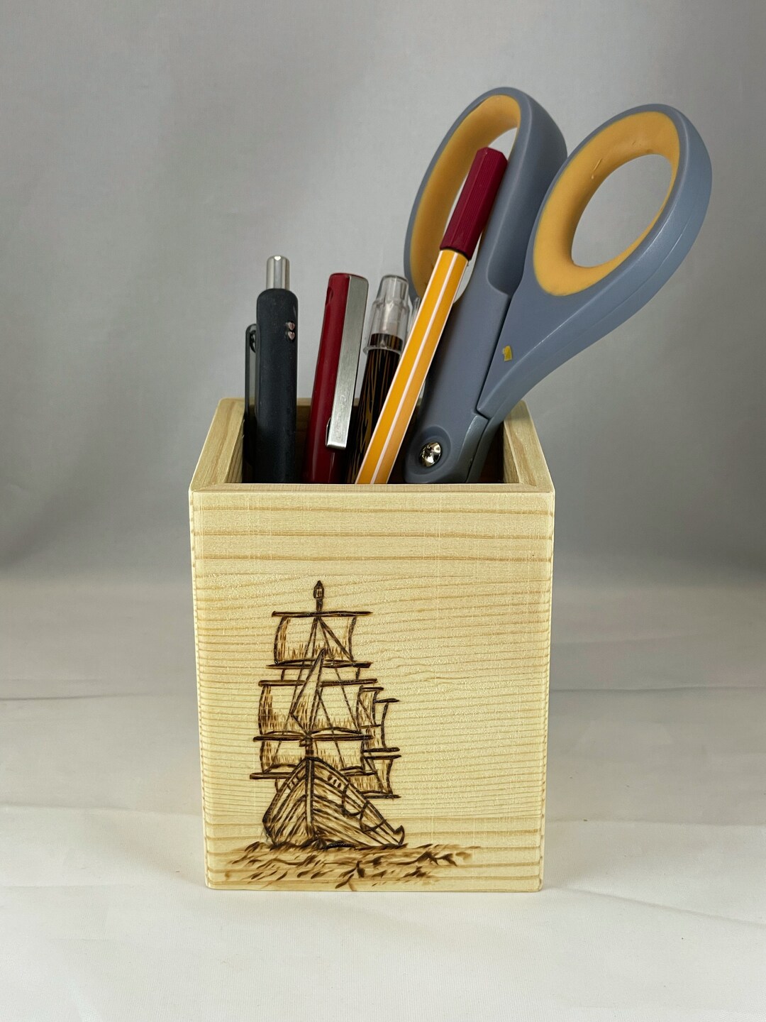Clipper Ship Sailing the Ocean Wood Burned Penholder| Desk Home Office ...