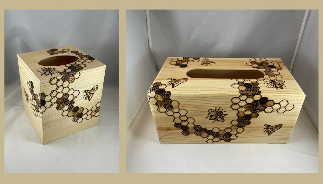 Honeybee Honeycomb Hexagon Wood Burned Tissue Box Holder | Wood Burn Art/pyrography | Home Decor ...