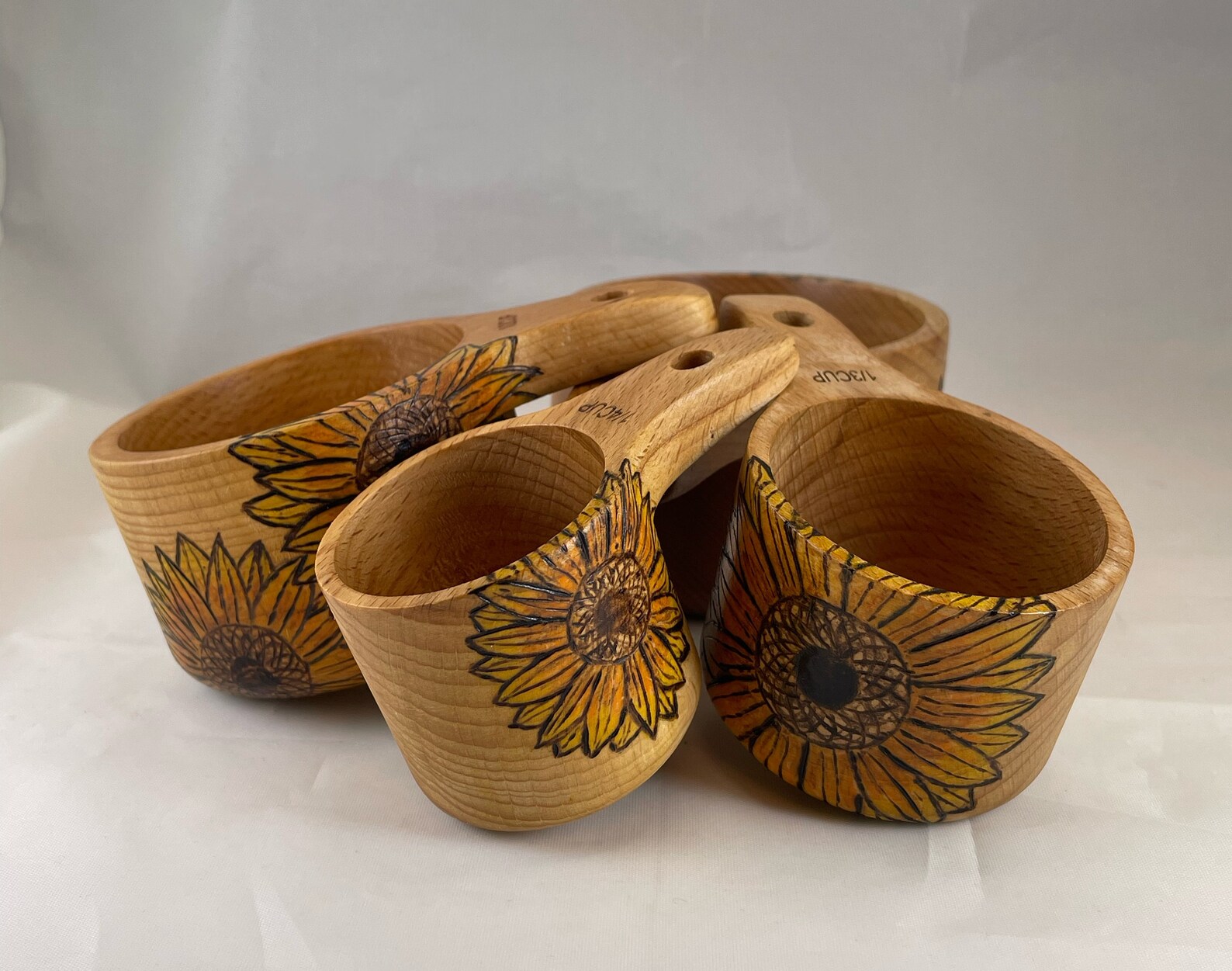 Sunflowers Wood Burned Measuring Cup Set Pyrography/wood - Etsy