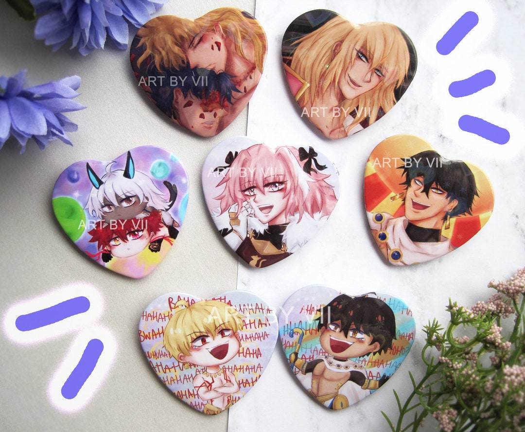 Various Heart Holo Buttons Pins - Etsy