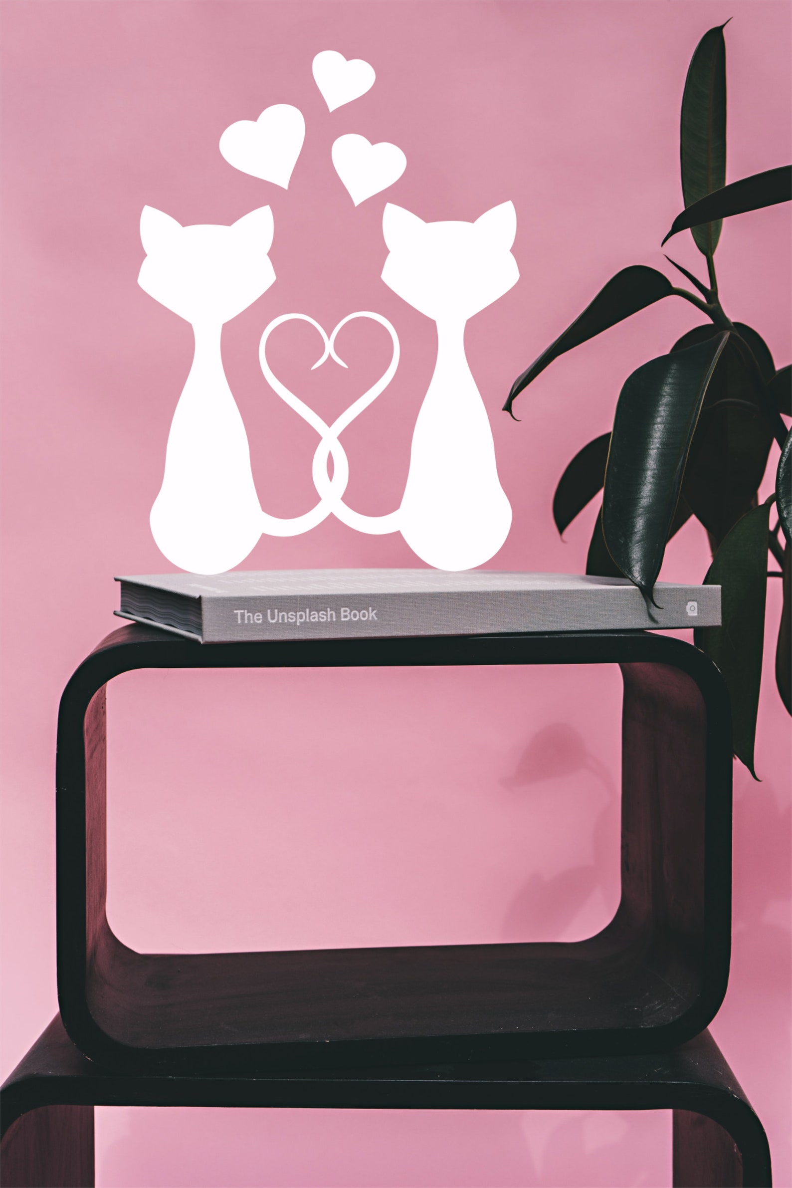 2 Cats With Hearts, Cats Heart Tails, Cats Silhouette, Cats Hearts ...