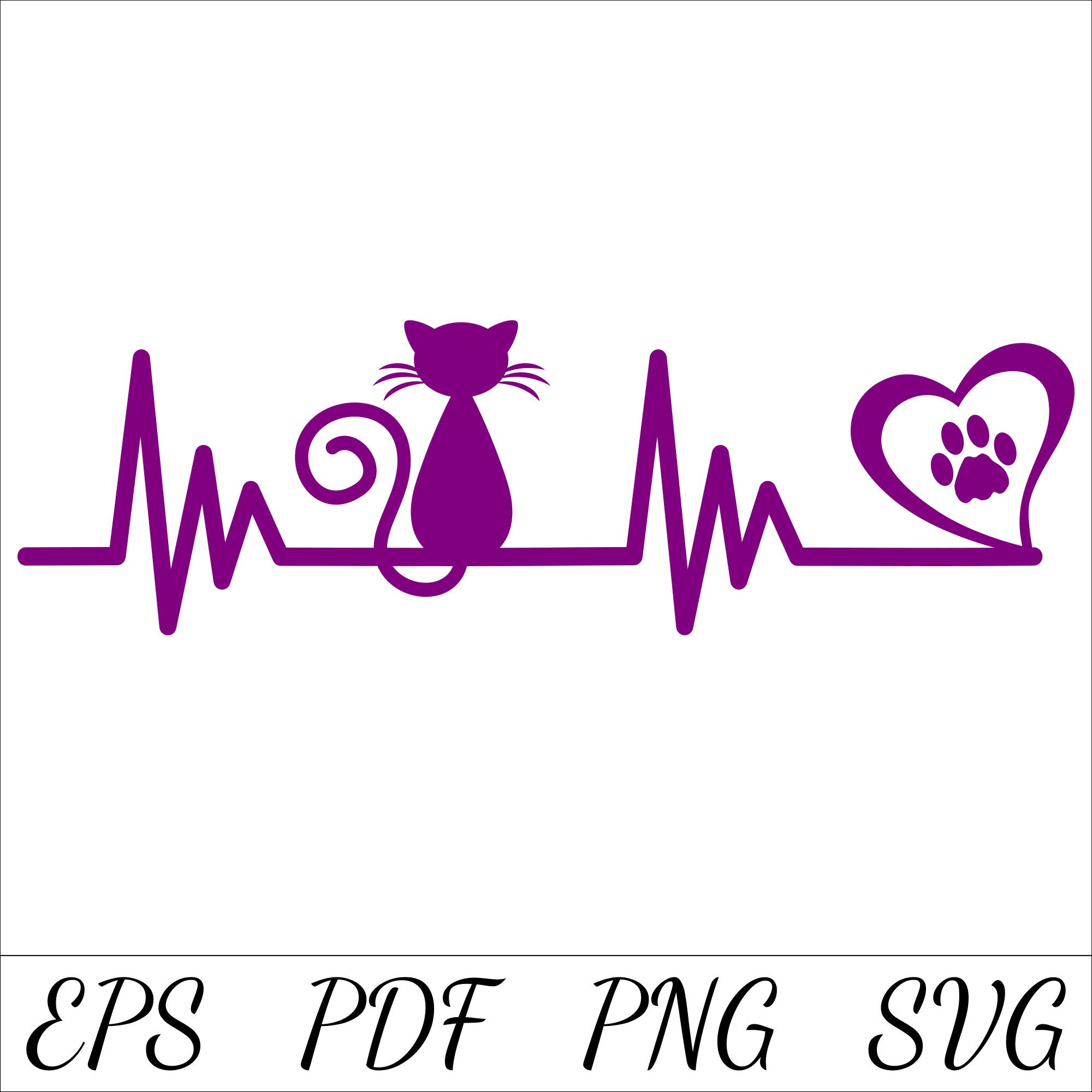Cat Heartbeat SVG, Cat Stethoscope, Heartbeat Tshirt Graphic, Cat ...