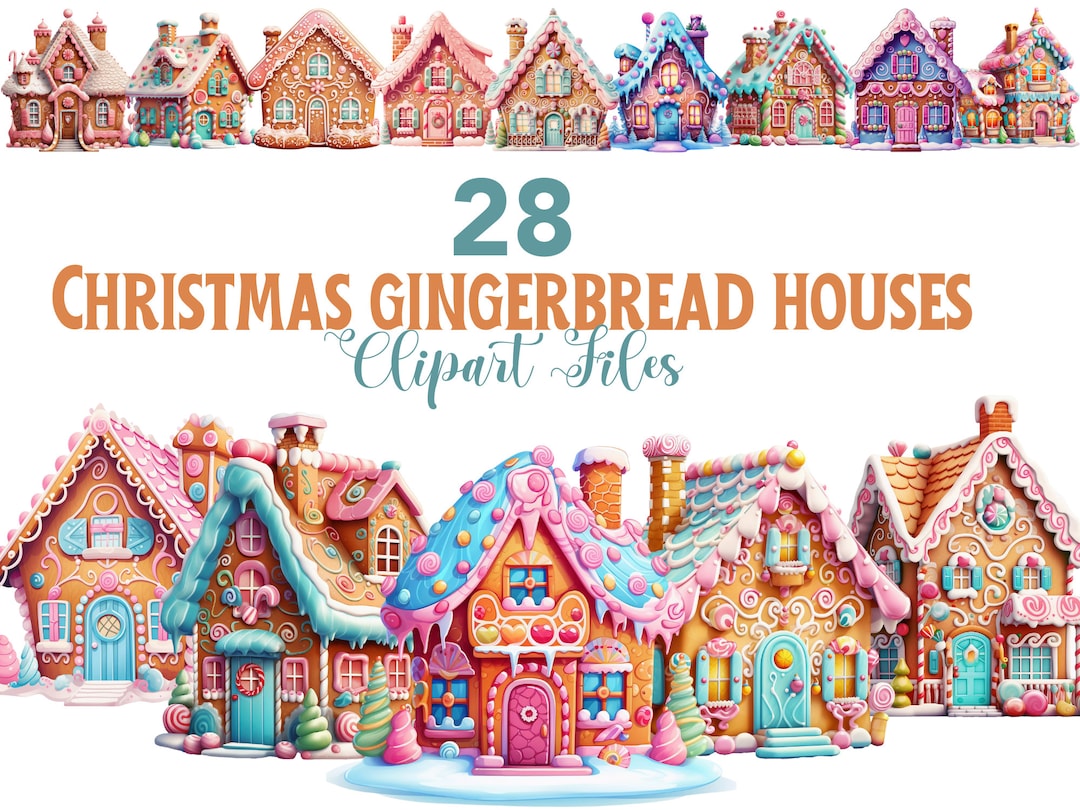 Christmas Gingerbread Houses Clip Art Set 28 Digital Download Clipart ...