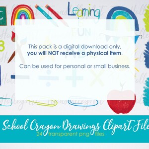 School Clipart Crayon Drawings, Back to School Png, Printable Teacher ...