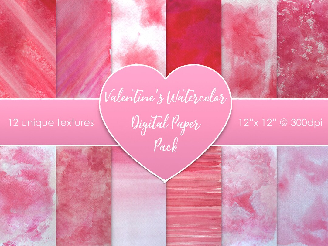 Valentines Watercolor Digital Paper Pack, Watercolour Background, Hand ...