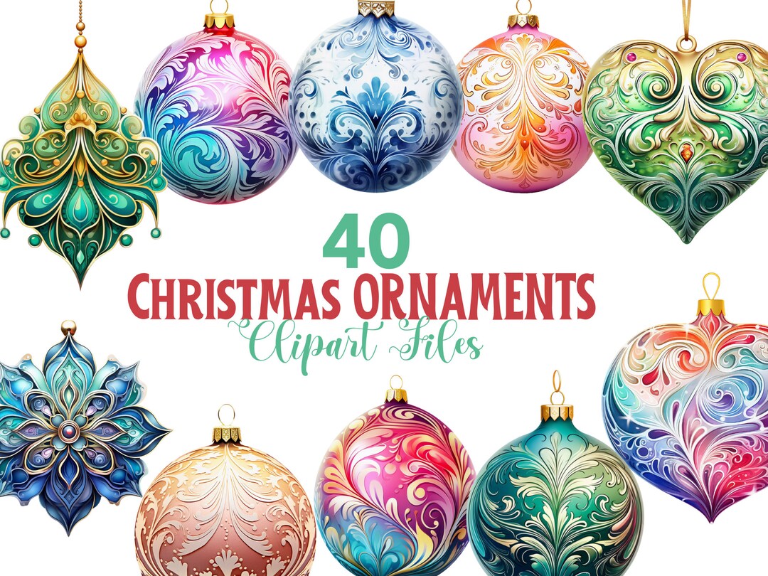 40 Christmas Ornament Clipart Png Files, Watercolour Ornaments, Png ...