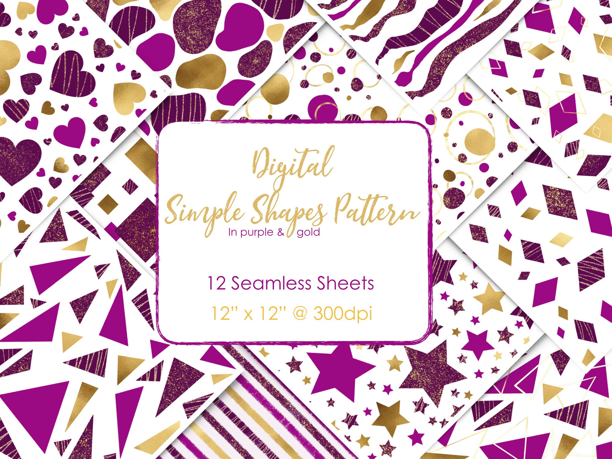 Purple and Gold Digital Paper Seamless Geometric Pattern - Etsy