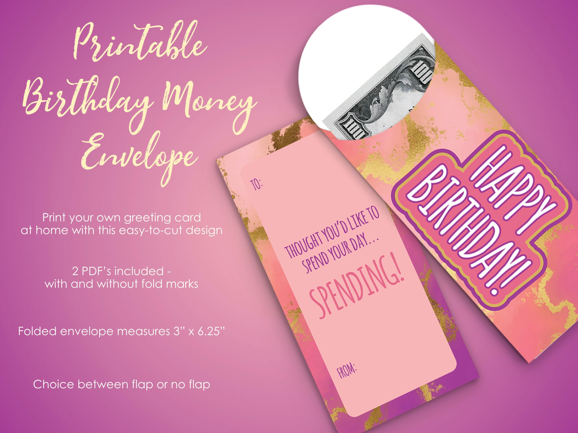 BIRTHDAY CASH ENVELOPES to Hold Money Spend Your Day Spending Money ...
