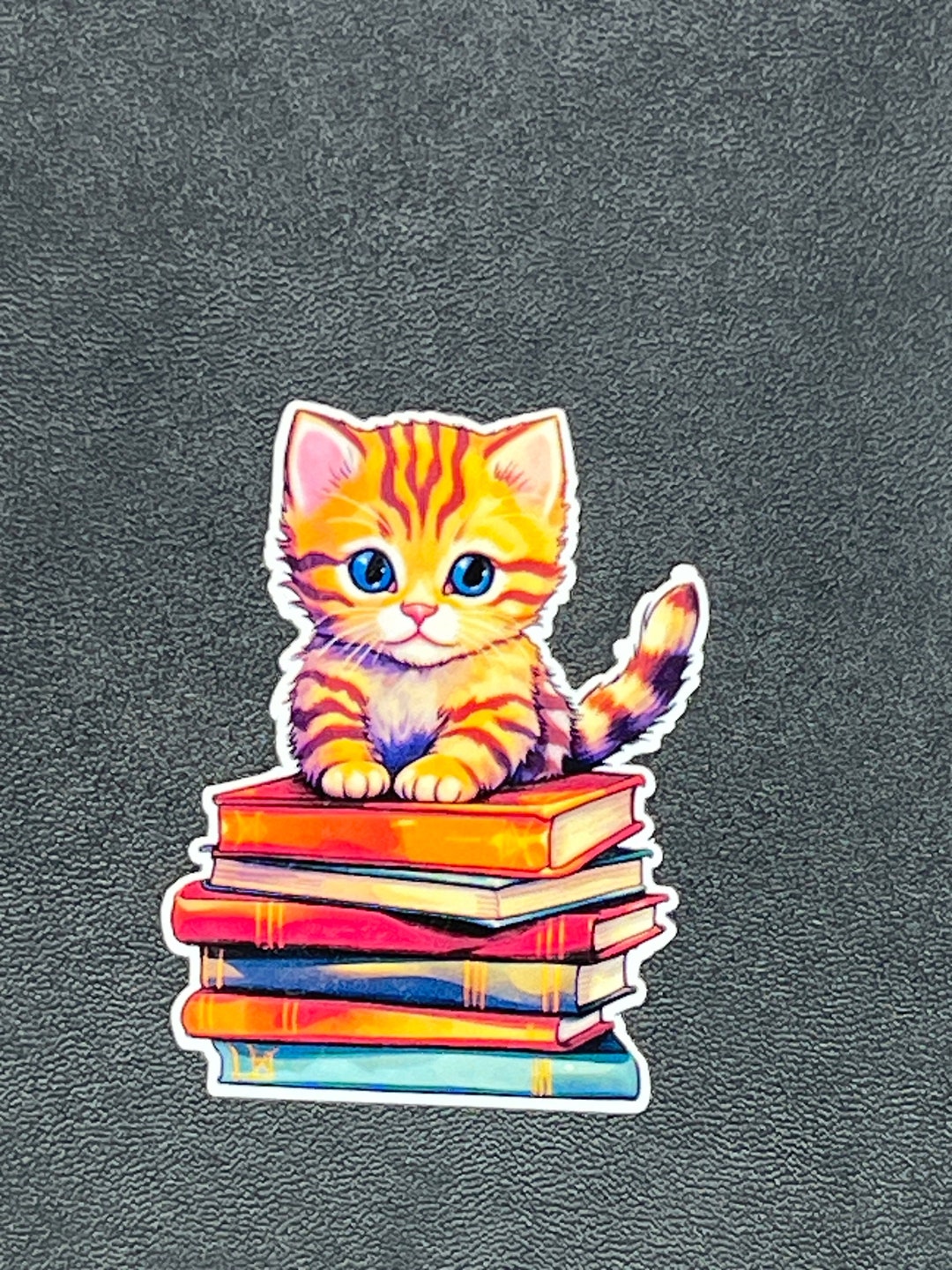 Kitten on Stack of Books Sticker Waterproof Vinyl Sticker - Etsy