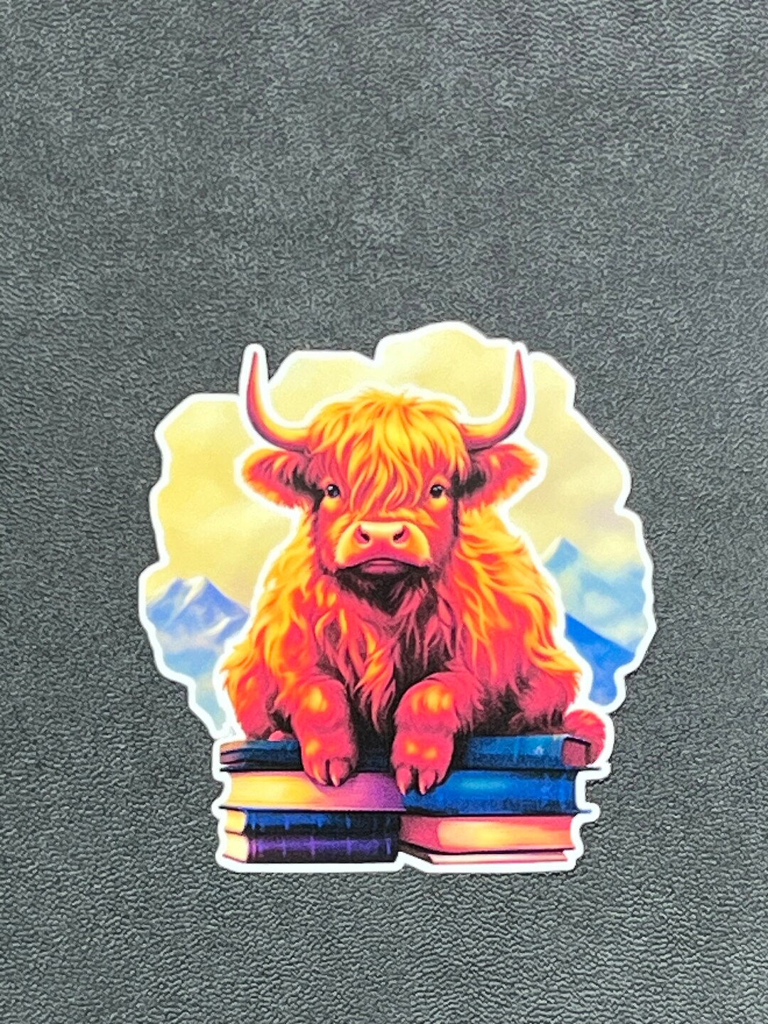 Highland Cow on Stack of Books Sticker Waterproof Vinyl Sticker - Etsy