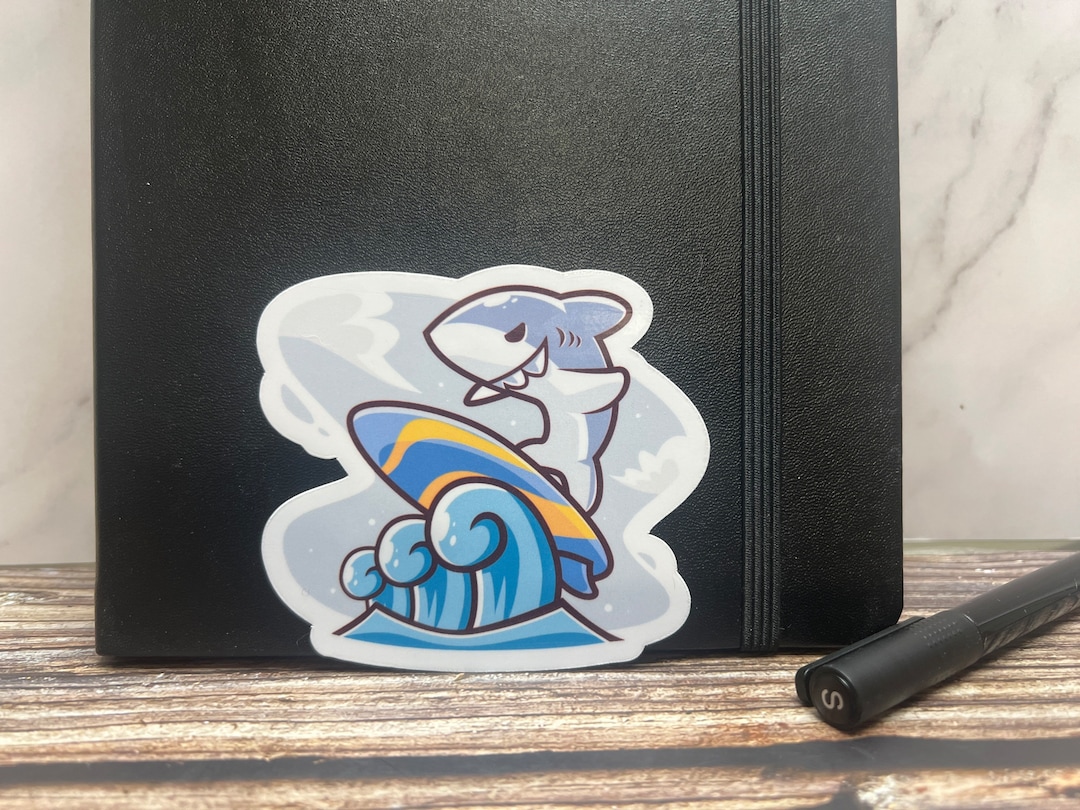 Surfing Shark Waterproof Vinyl Sticker - Etsy