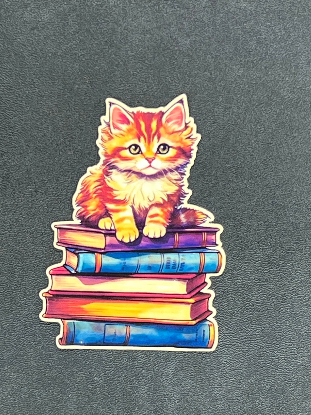 Kitten on Stack of Books Sticker Waterproof Vinyl Sticker - Etsy