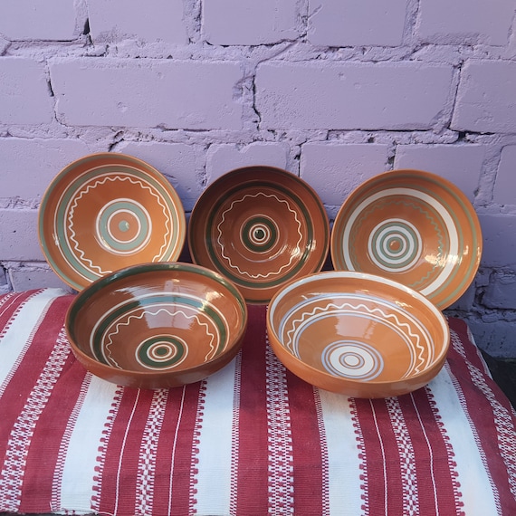 Set of Five Plates Very Old Clay Plate Antique Plate - Etsy