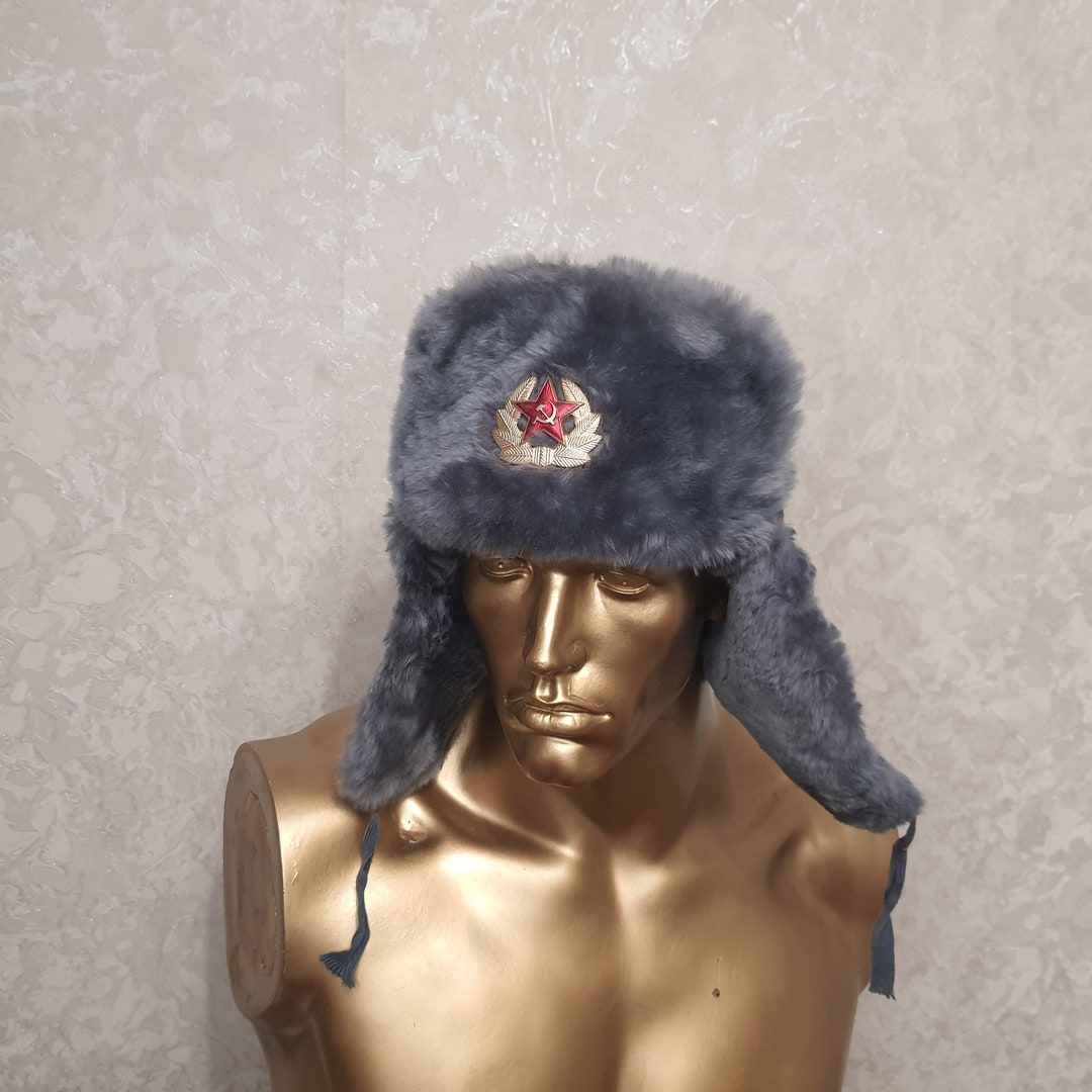 Soviet Badge Ushanka Russian Bomber Hat Warm Earflap Winter Army ...