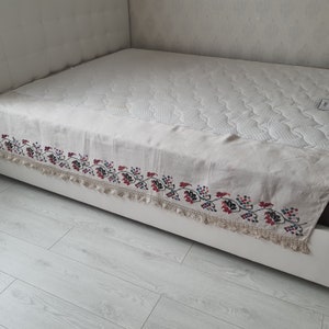 Hand Embroidered Ukrainian Bed Sheet Valance Antique Vintage Romanian ...