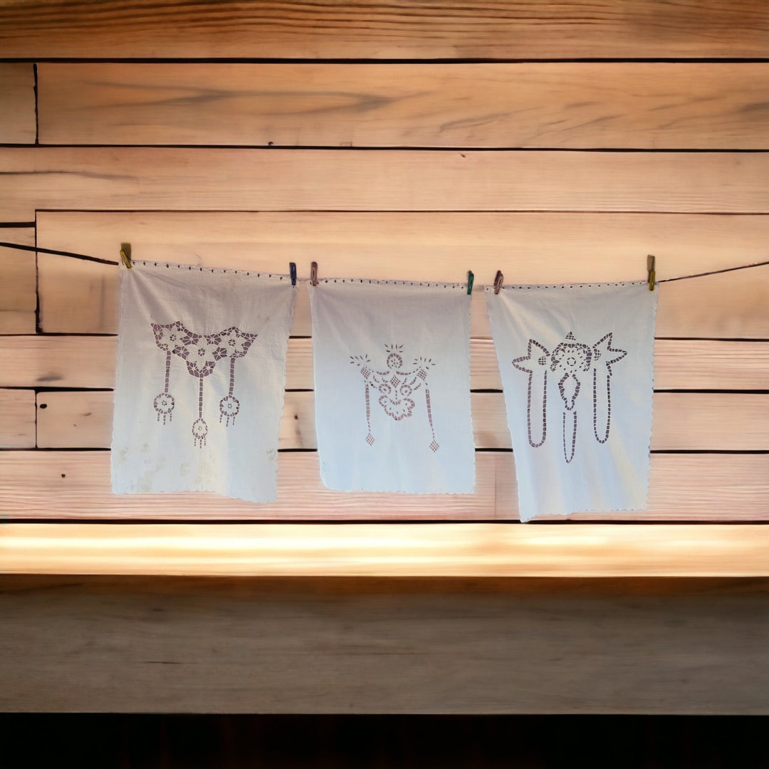 Set of Three Curtains, Vintage Ukraine Curtains Cotton Organic ...