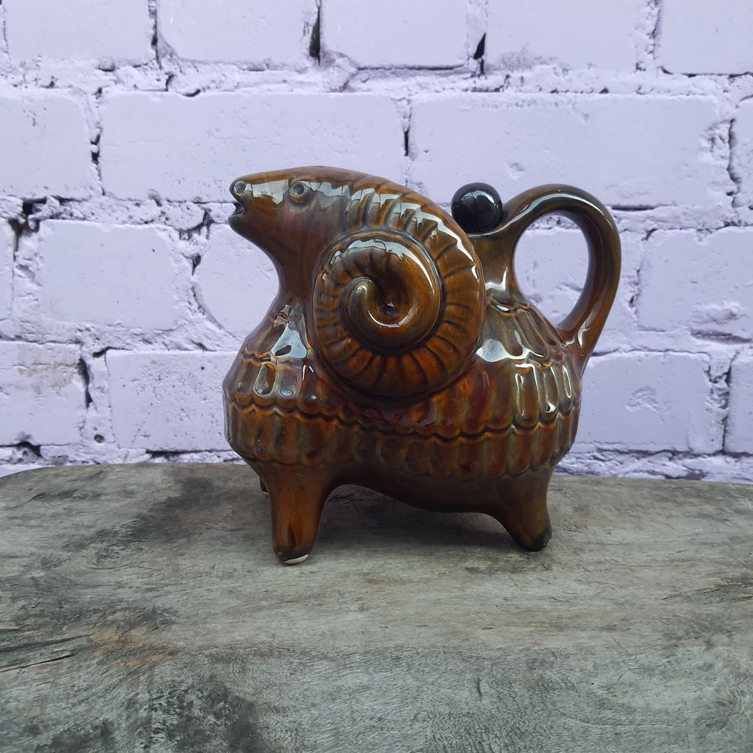Ukrainian Ceramic Ram Decanter 1500 Ml, Vintage Soviet Brown Clay ...
