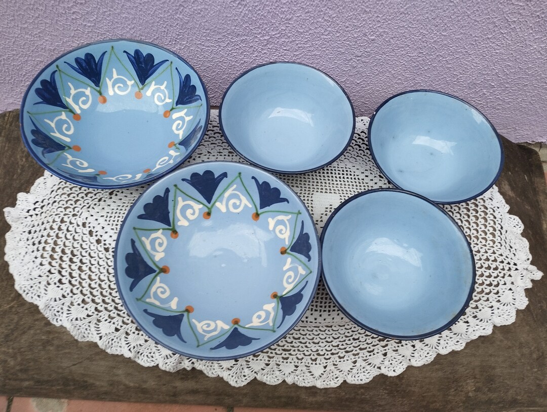 Set of Five Plates, Very Old Clay Plate, Antique Plate, Vegetable ...
